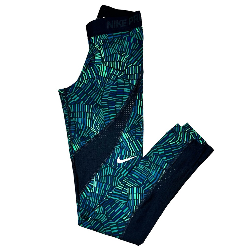 Nike Pro Green And Black Abstract Workout Leggings - Gem